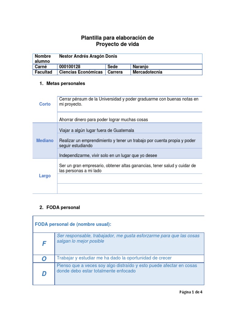 Aragon Donis Nestor Andres - Actividad 3 Proyecto Vida | PDF | Crecimiento personal y ...