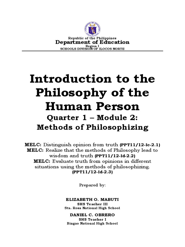 Introduction To The Philosophy of The Human Person: Quarter 1 - Module ...