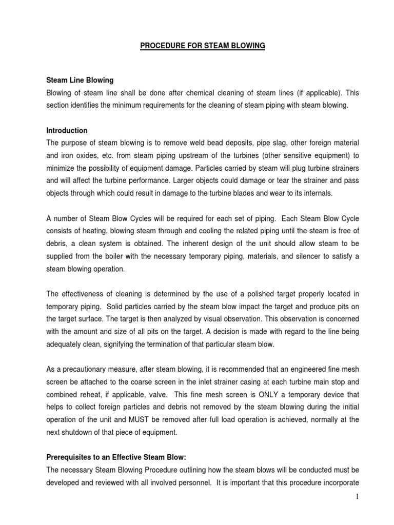 Steam Blowing Procedure Overview | PDF | Steam | Valve