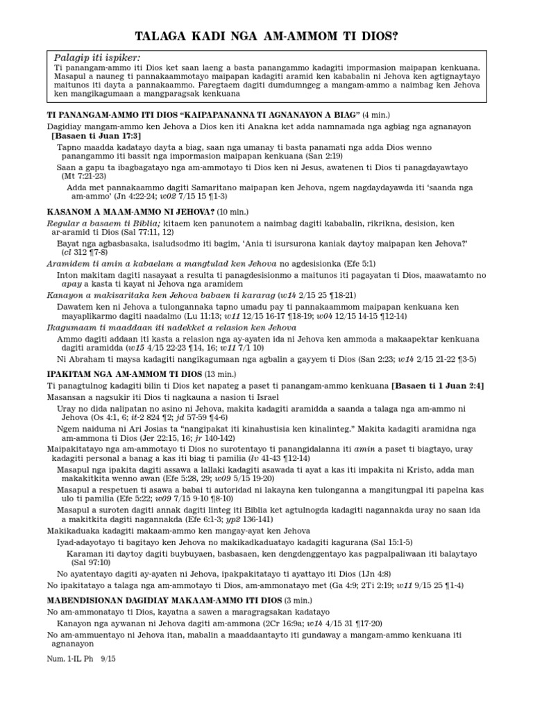 Talaga Kadi Nga Am-Ammom Ti Dios?: Palagip Iti Ispiker | PDF