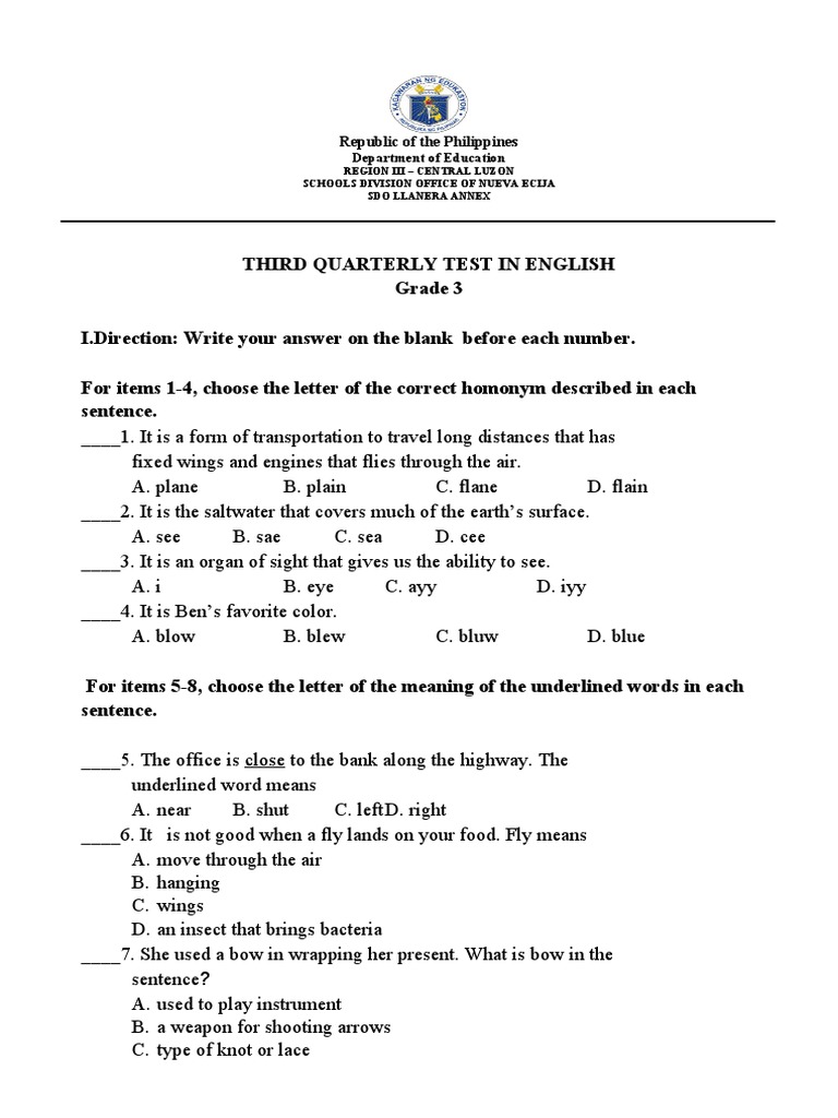 PT - ENGLISH 3 - Q3 With TOS | PDF | Food And Drink