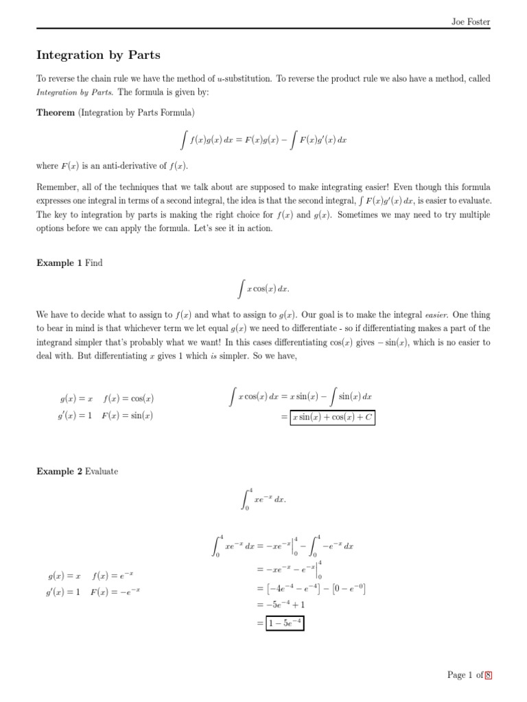 1 - Integration by Parts | PDF | Functions And Mappings | Analysis