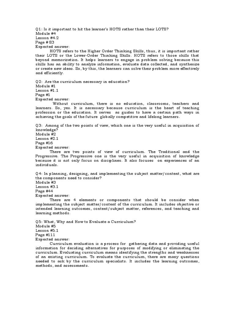 HOTS Questions | PDF | Curriculum | Learning