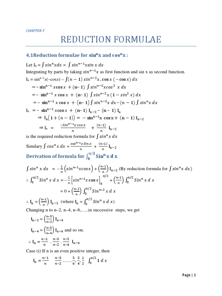 Chapter 7 Reduction Formulae | Download Free PDF | Elementary ...