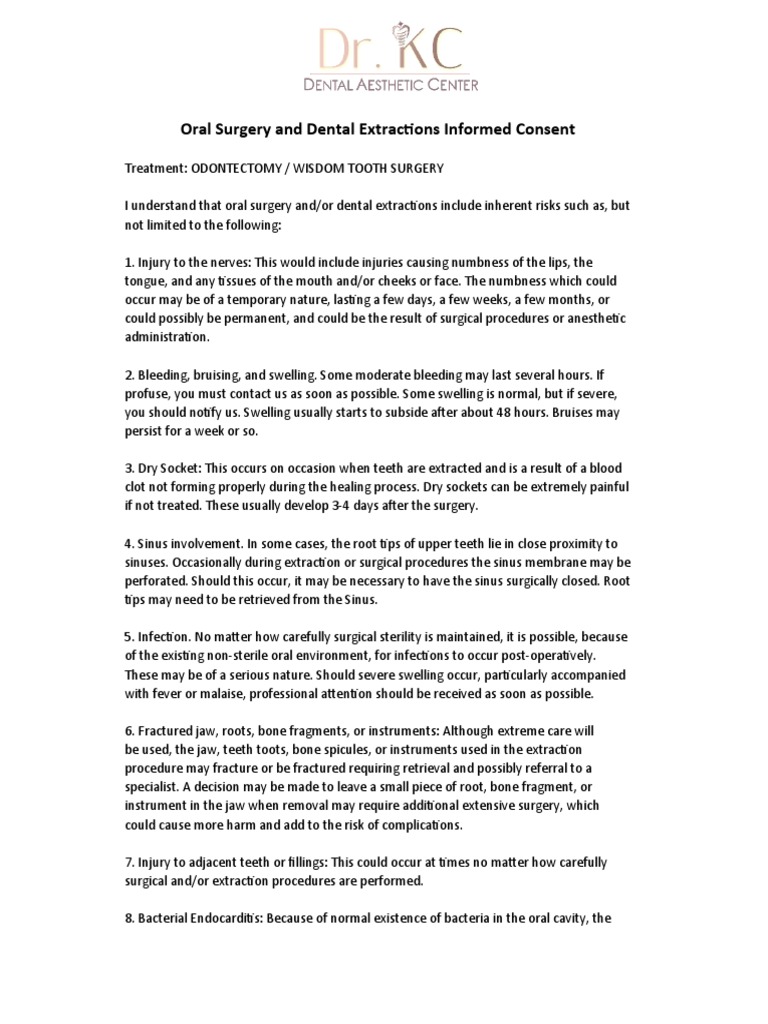 Oral Surgery and Dental Extractions Informed Consent | PDF | Medical ...