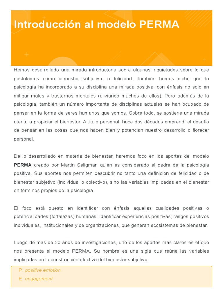 Introducción Al Modelo PERMA: PERMA Creado Por Martin Seligman Quien Es Considerado El Padre de ...