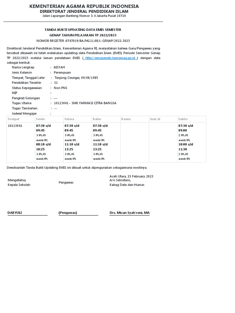 Berita Acara Emis 2023 Genap | PDF