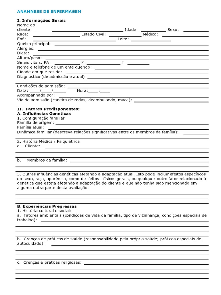 Anamnese de Enfermagem | PDF