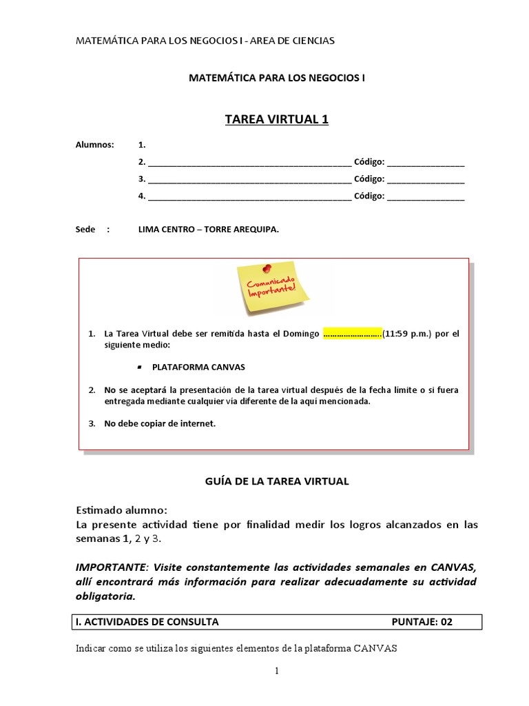 Tarea Virtual 1 | PDF | Matemáticas