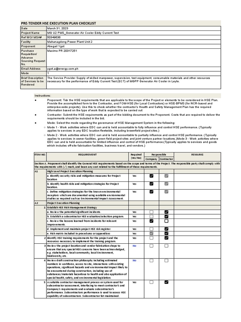 HSE Checklist for Contractors | PDF | Dangerous Goods | Safety