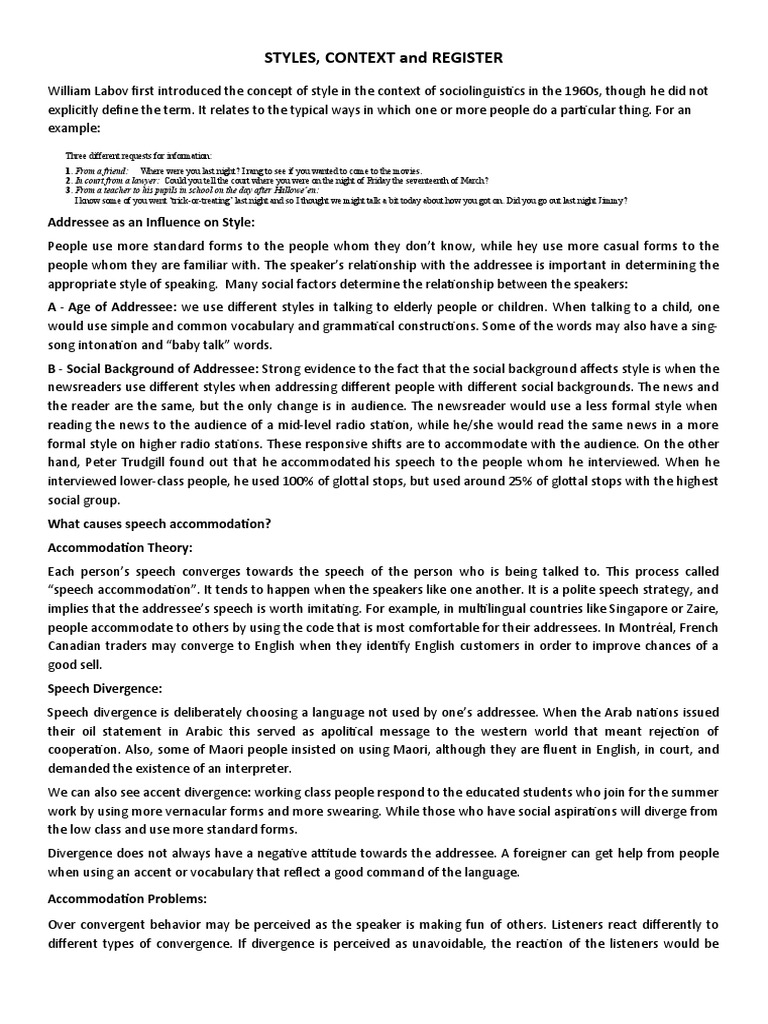 Speech Styles and Social Contexts Explained | PDF | Linguistics | Human ...