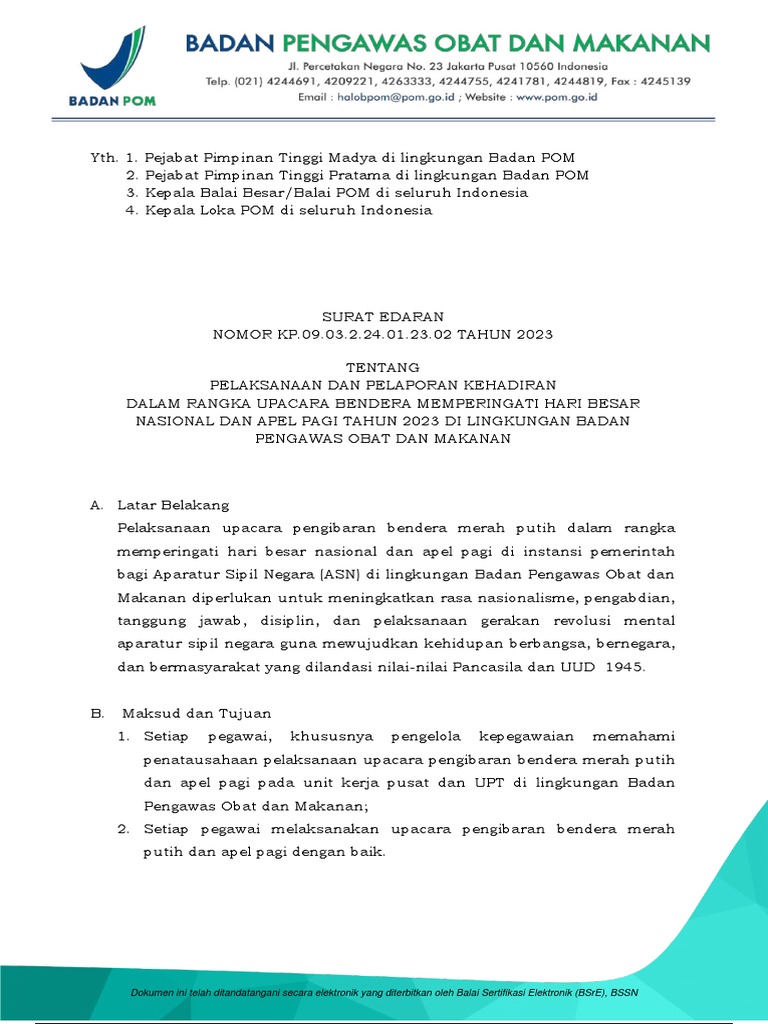 Surat Edaran Pelaksanaan Dan Pelaporan Kehadiran Pegawai | PDF
