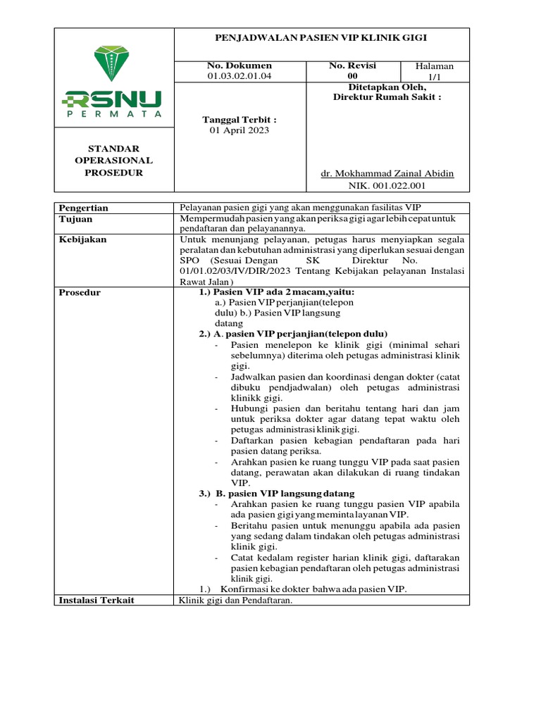 Penjadwalan Pasien Vip Klinik Gigi | PDF