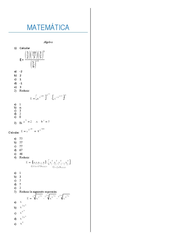 2do Examen Algebra 4to de Secundaria | PDF