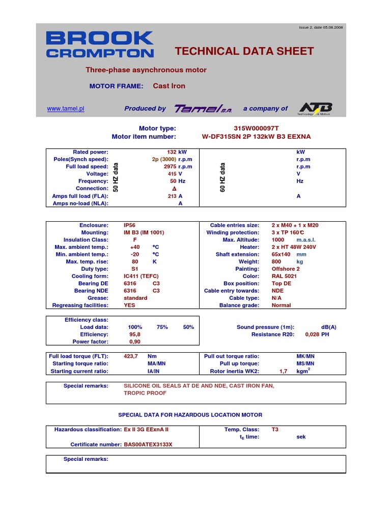 Technical Data Sheet: Three-Phase Asynchronous Motor | Download Free ...