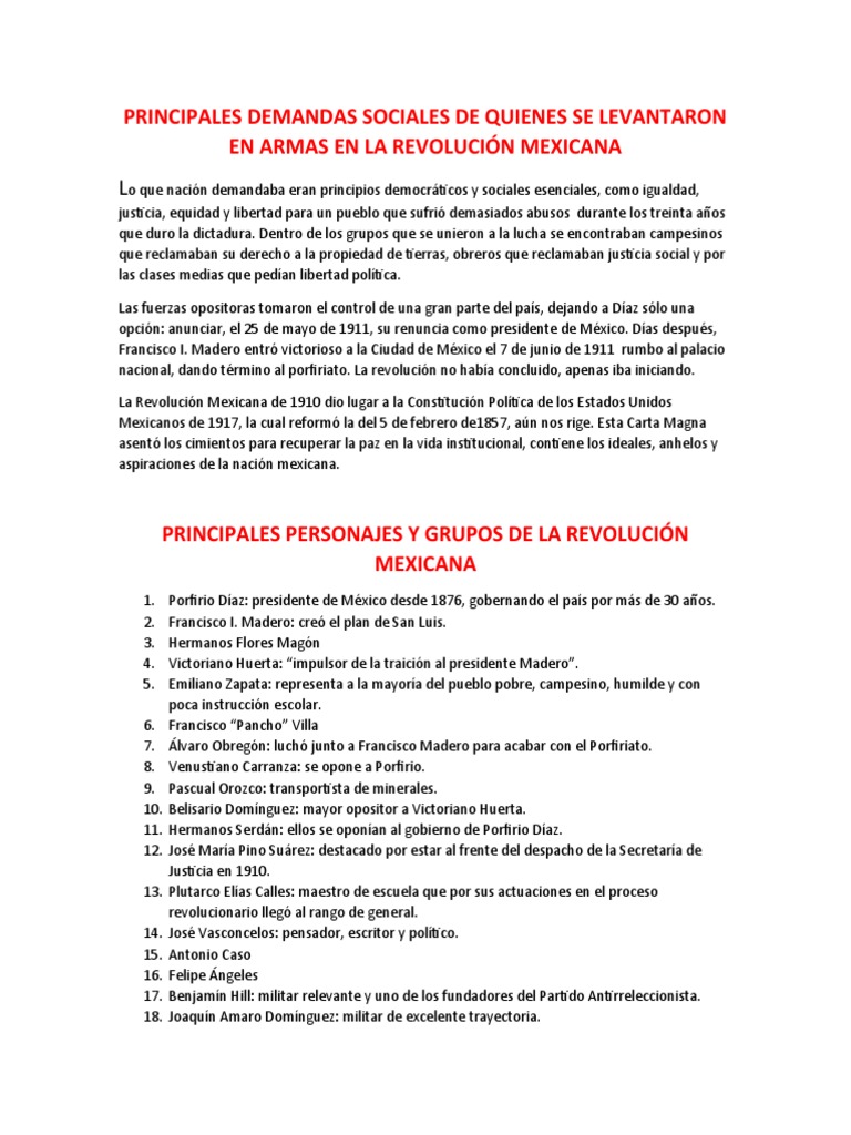 Principales Demandas Sociales de Quienes Se Levantaron en Armas en La ...
