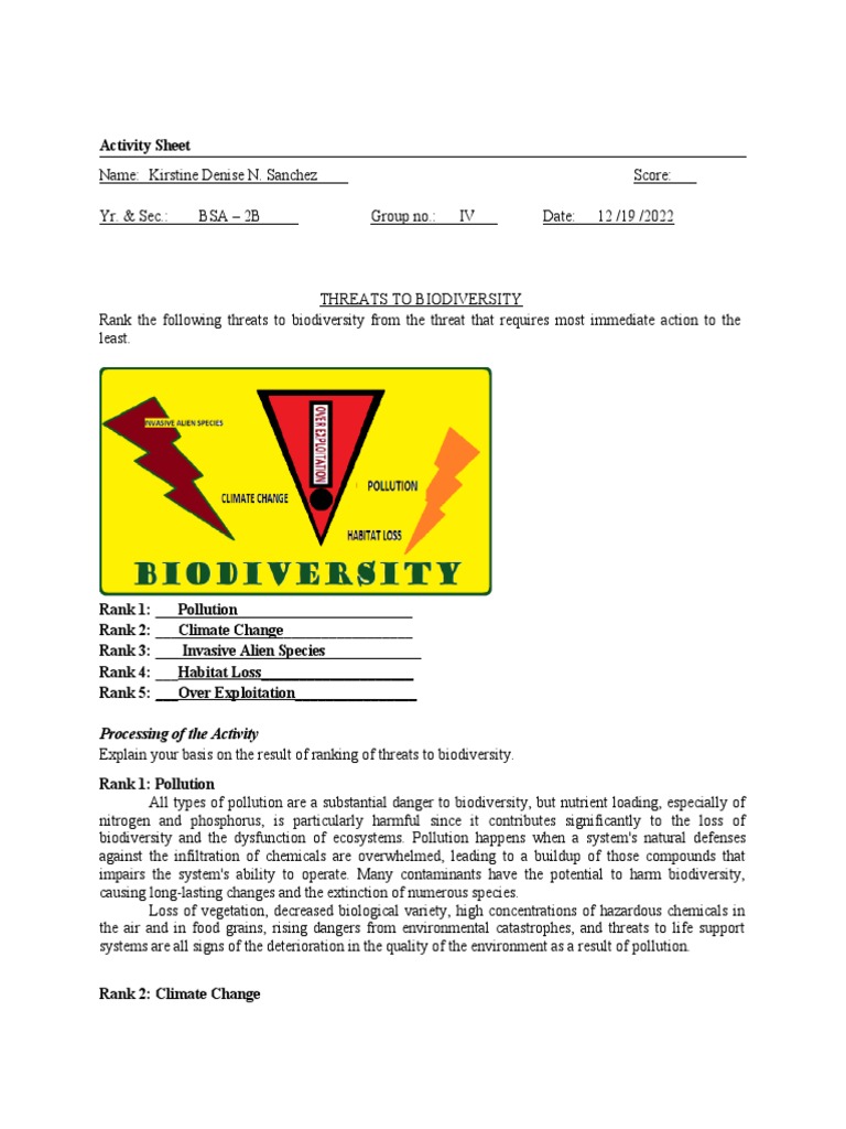 STS Activity Sheet Week 13 | PDF | Habitat Destruction | Invasive Species