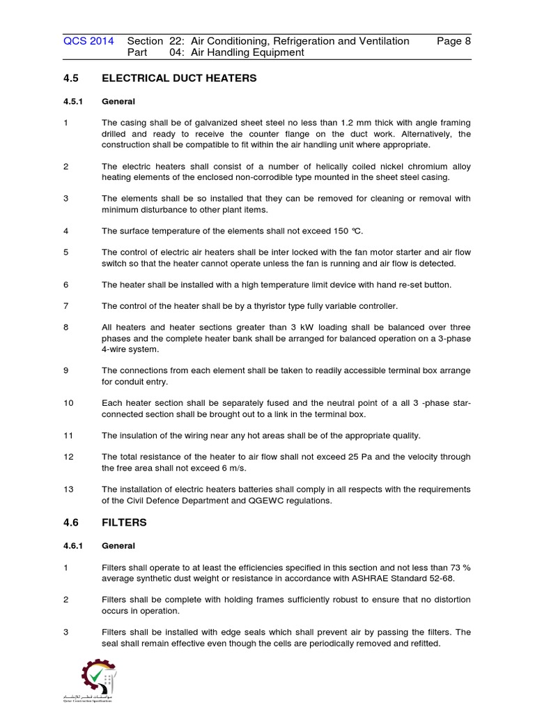 Electrical Duct Heaters Specifications | PDF | Duct (Flow) | Building Automation