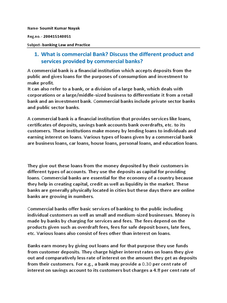What Is Commercial Bank? Discuss The Different Product and Services ...