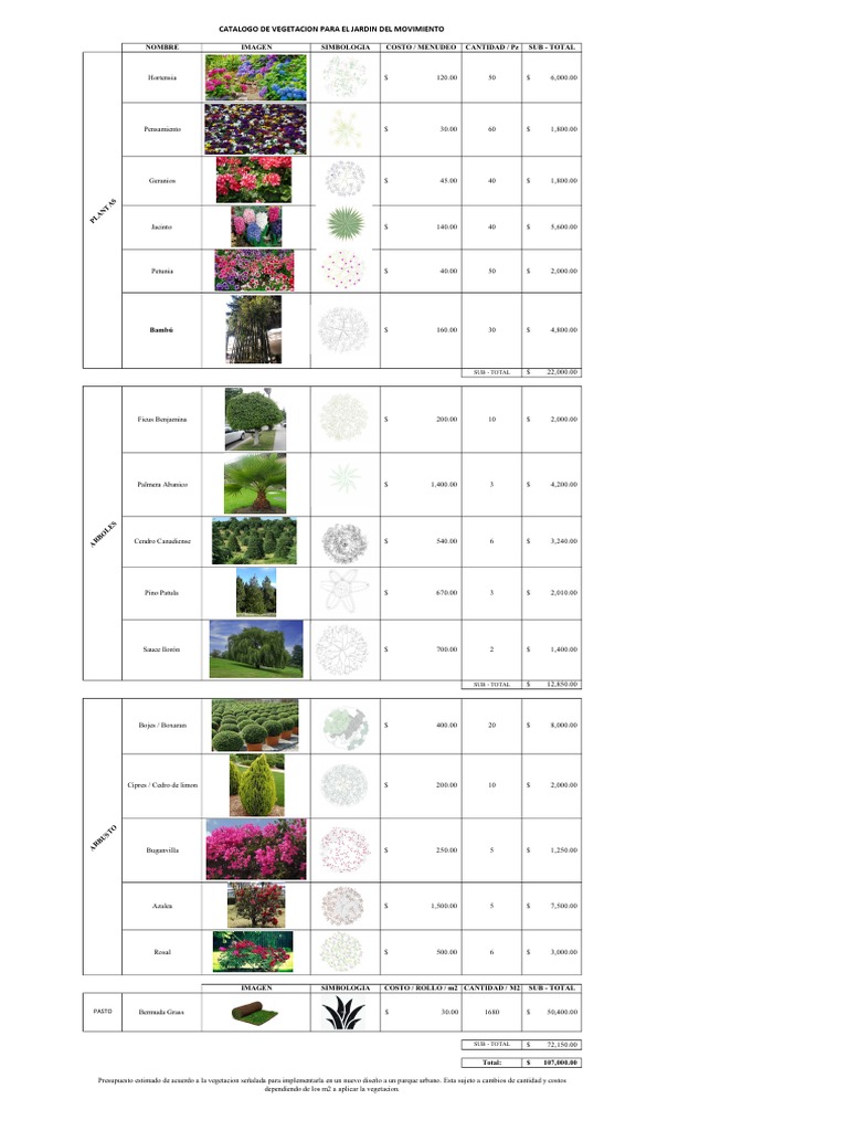 Catalogo-Presupuesto Vegetacion | PDF | Plantas