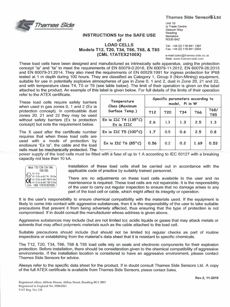 Atex Load Cell Certificate | PDF