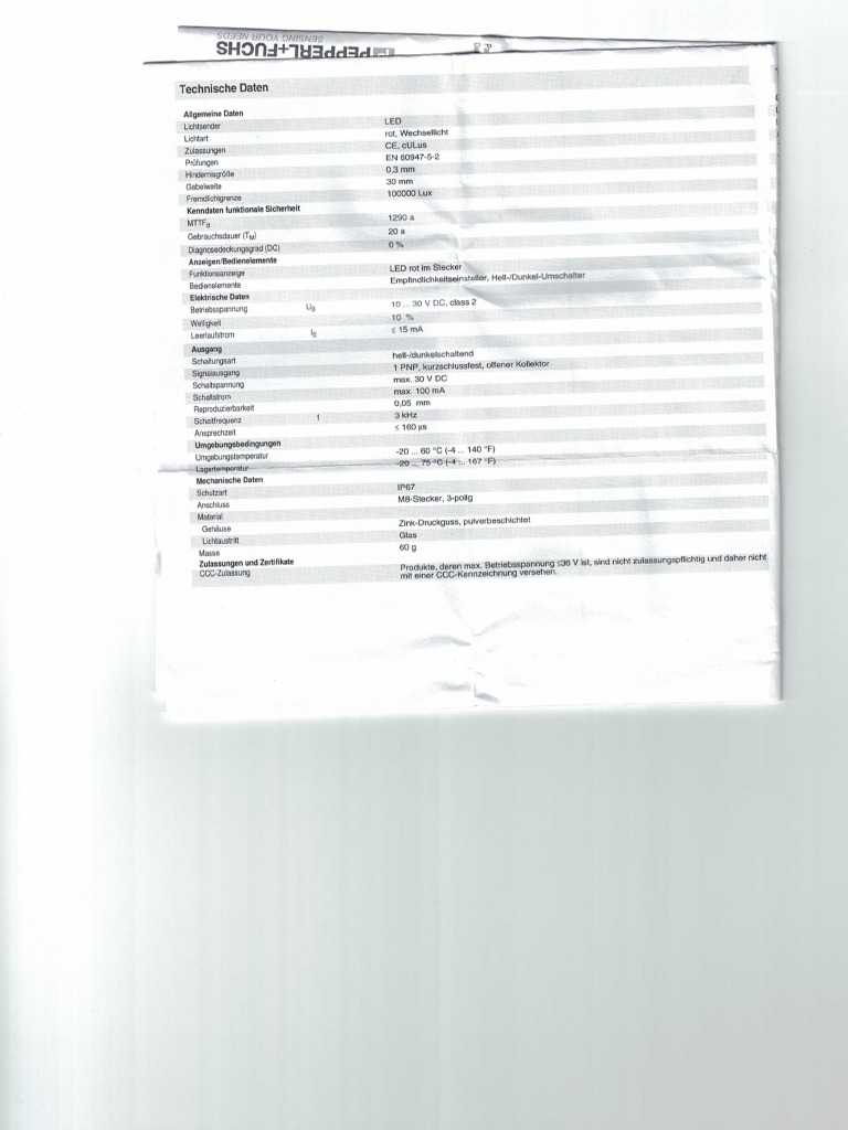 Optical Sensor Data Sheet | PDF