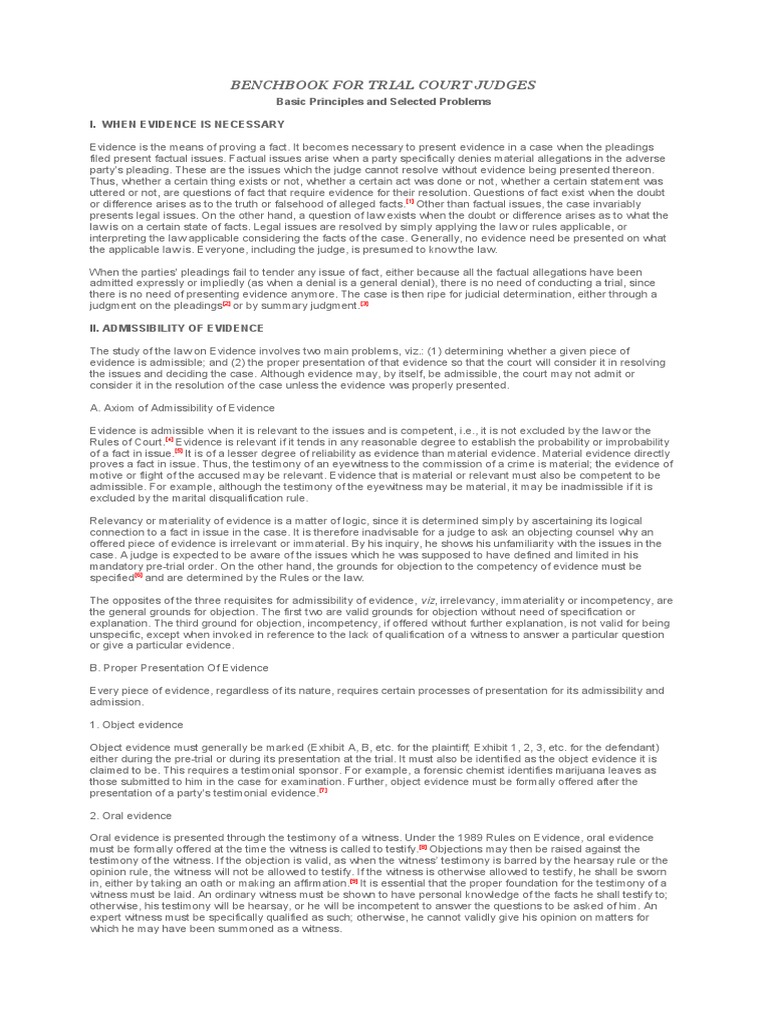 Benchbook For Trial Court Judges | PDF | Evidence (Law) | Witness