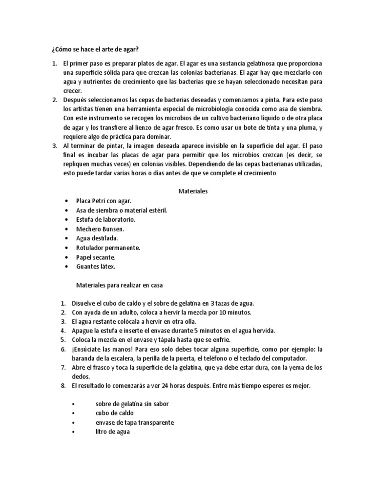 ¿Cómo Se Hace El Arte de Agar? | PDF