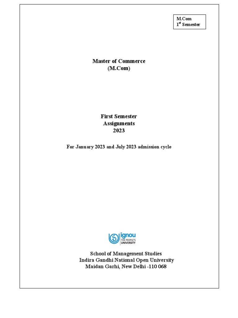 New 1st Semester English (MCO-01,04,05,21) M.com Assignment | PDF | Economics | Dividend