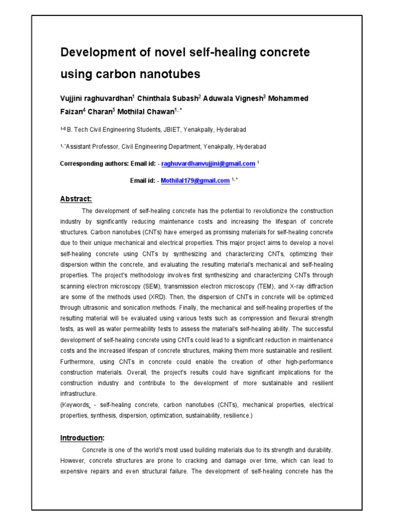 Major Paper On Development of Novel Self Healing Concrete Using Carbon ... Major Paper On Development of Novel Self Healing Concrete Using Carbon ...