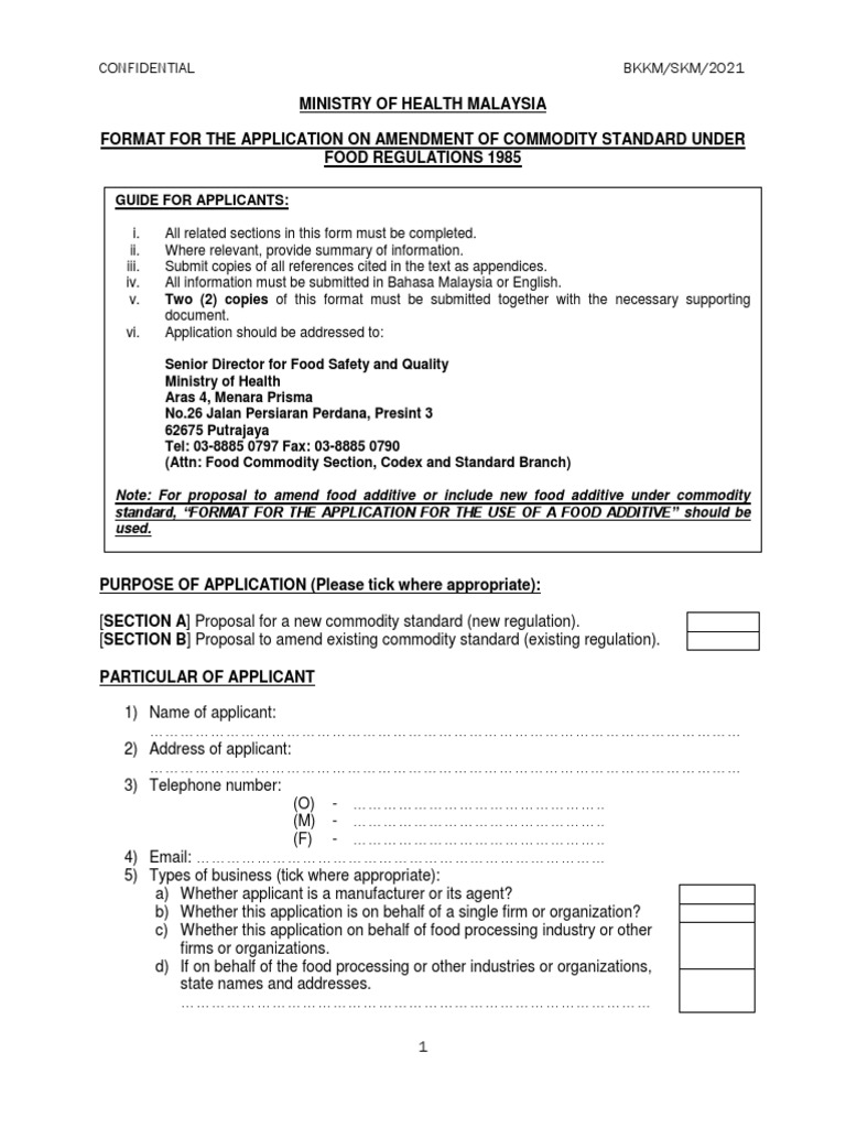 Ministry of Health Malaysia Format For The Application On Amendment of ...