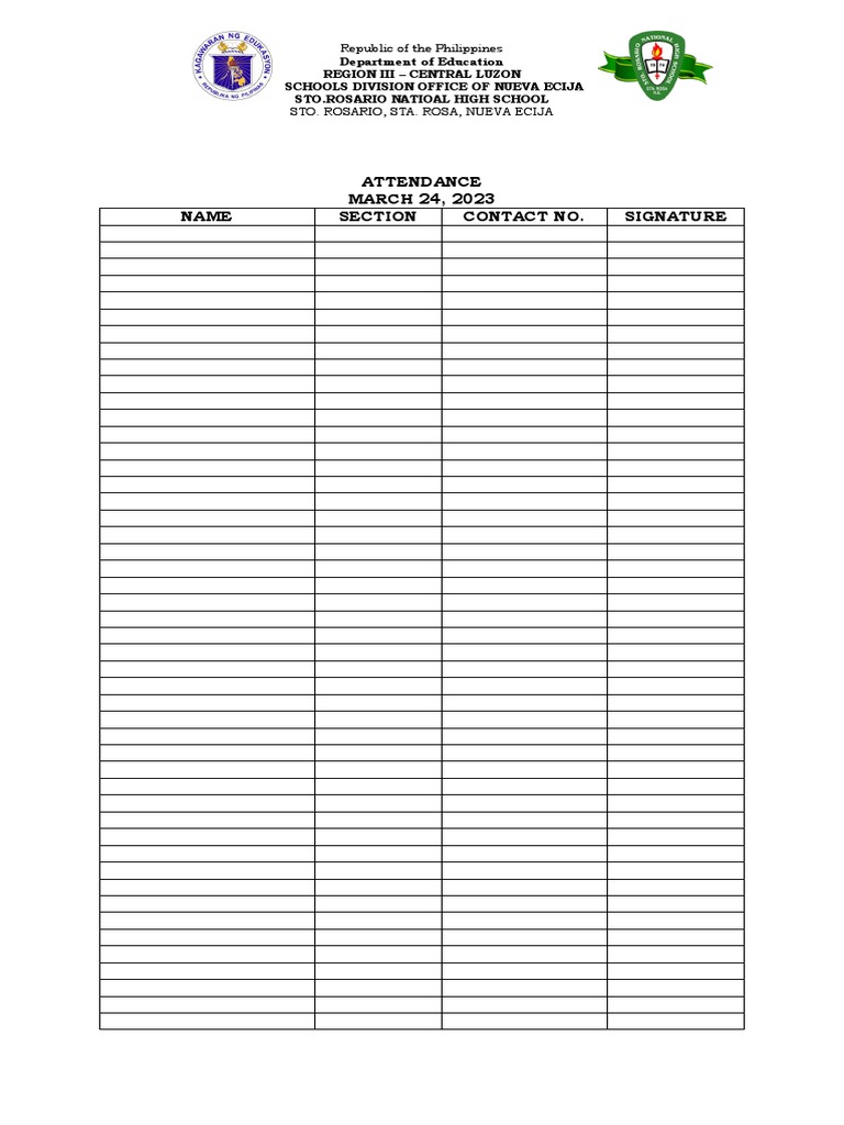 March 24th Attendance Record for Sto. Rosario National High School | PDF
