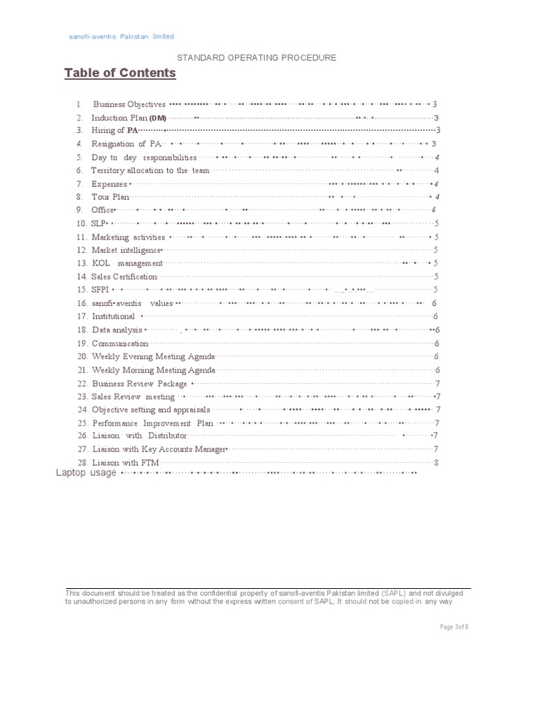 Standard Operating Procedure: Sanofi-Aventis Pakistan | PDF | Human ...