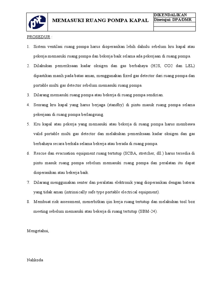Prosedur Masuk Ruang Pompa Kapal | PDF | Sains & Matematika