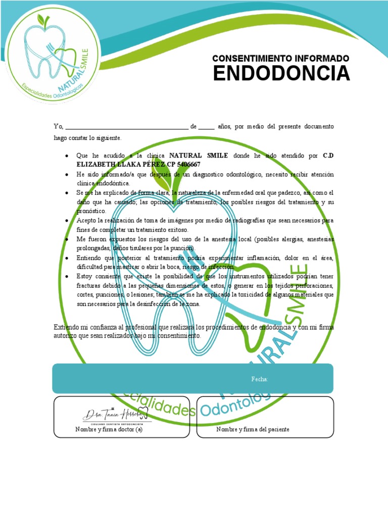 Endodoncia: Consentimiento Informado | PDF