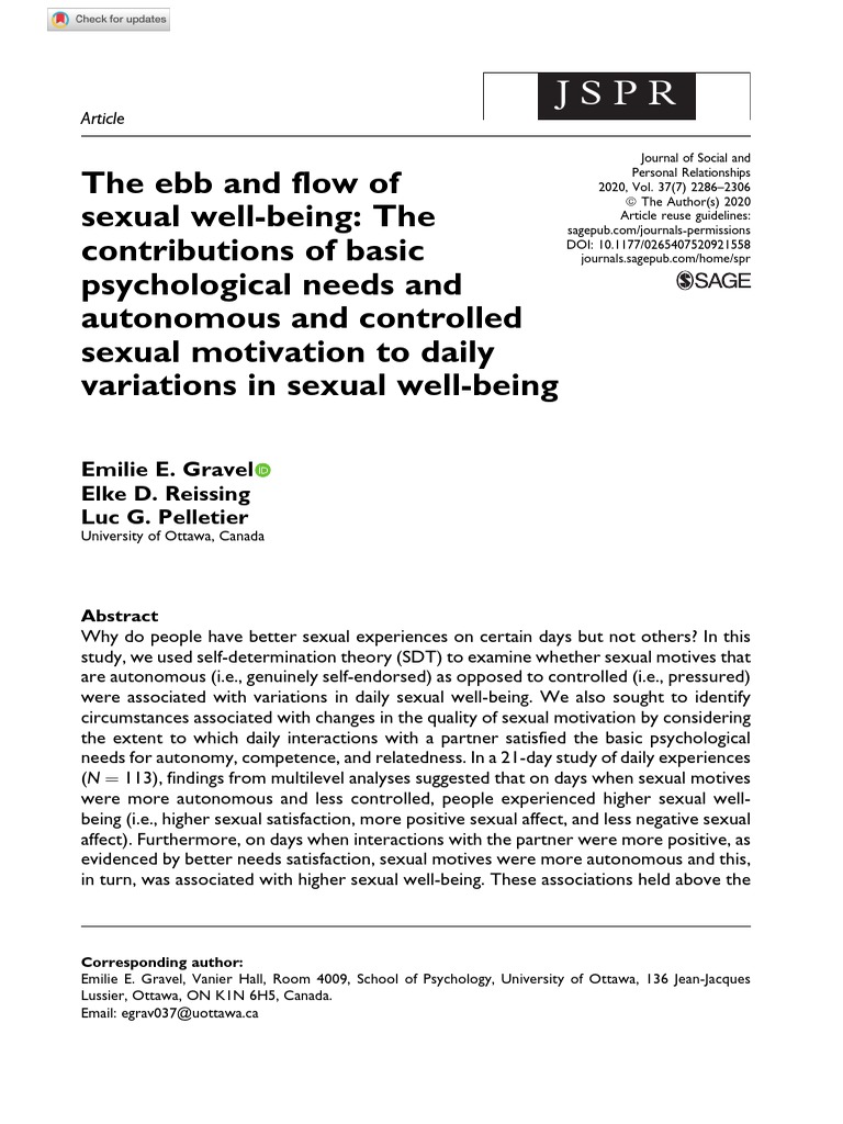 The Ebb And Flow Of Sexual Well Being The Contributions Of Basic