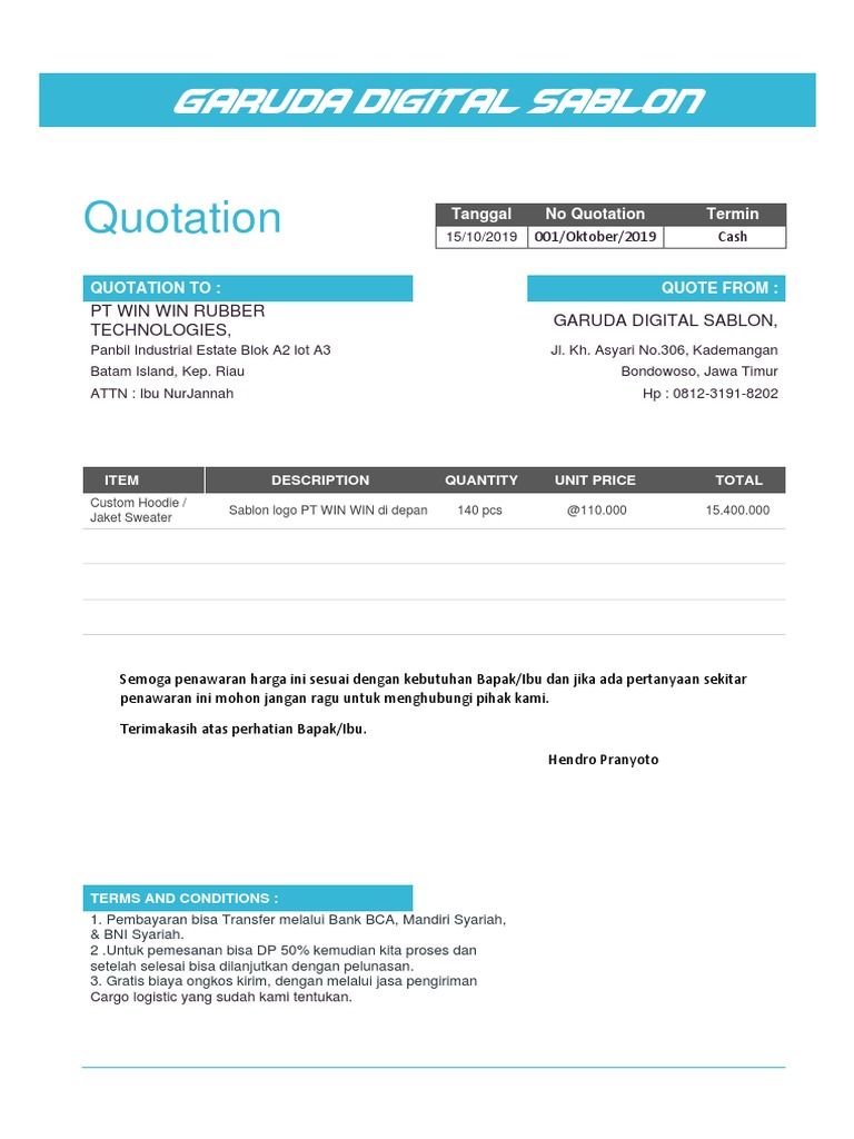 Quotation Garuda Digital Sablon | PDF