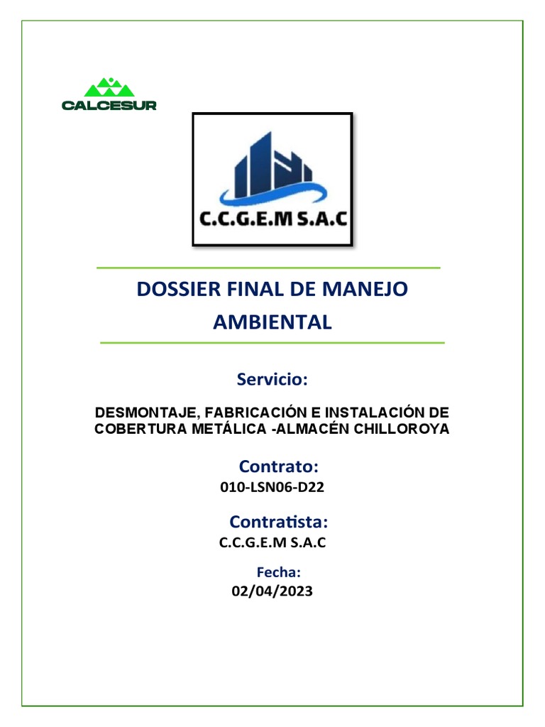 Dossier Final de Manejo Ambiental | PDF | Residuos | Contaminación