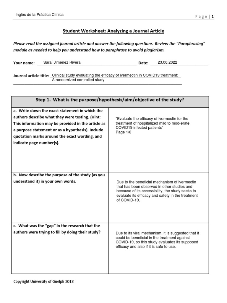 Analyzing A Journal Article - Ivermectine RCT | PDF | Methodology | Randomized Controlled Trial