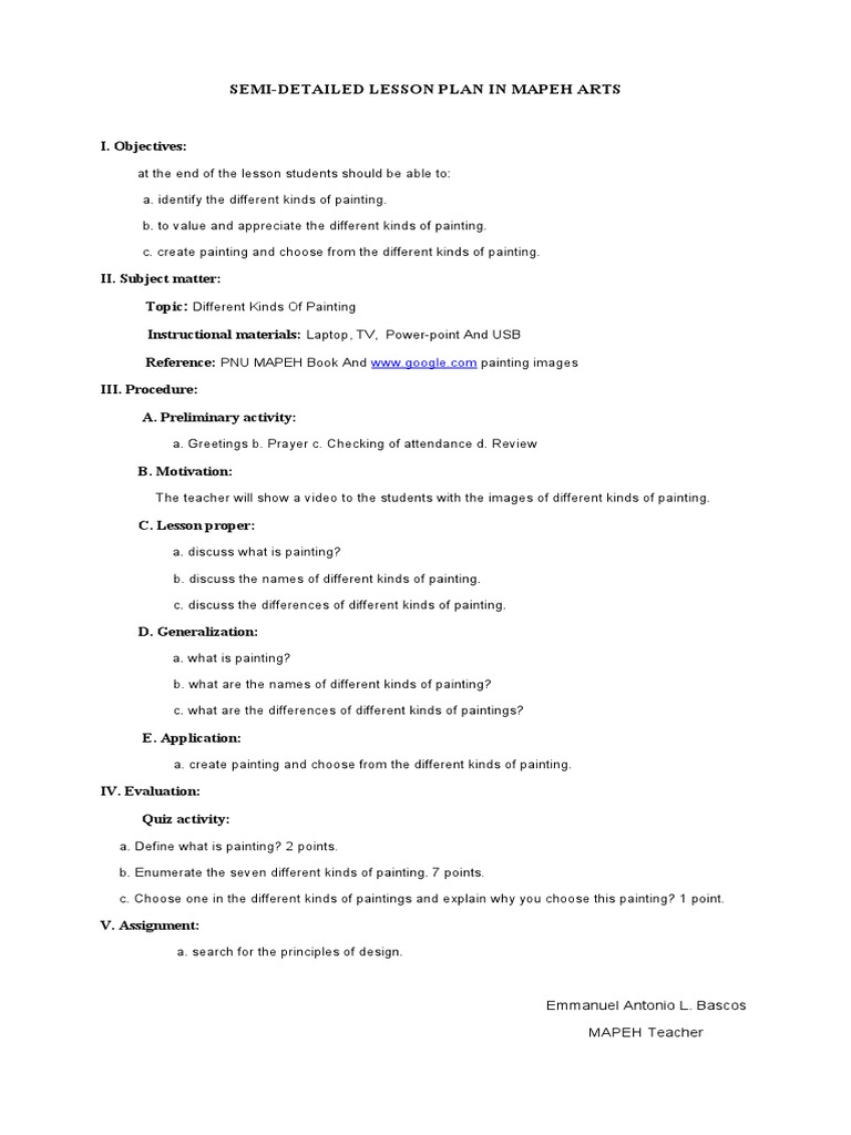 Different Kinds of Painting Lesson Plan | PDF