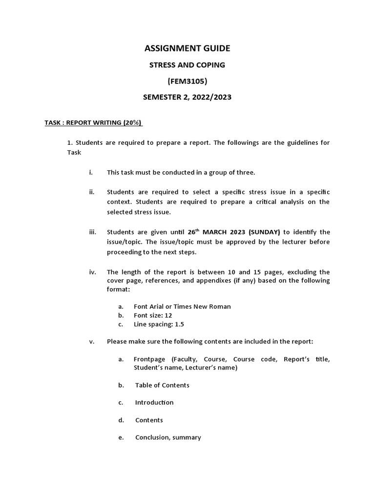 Assignment Guide Fem 3105 Sem 2 2022.2023 | PDF