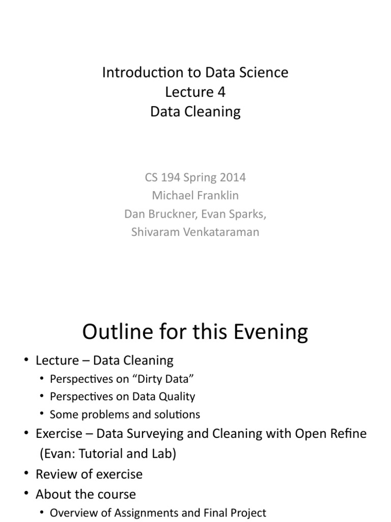 CS194 Lec 04 Data Cleaning | PDF | Data | Data Quality