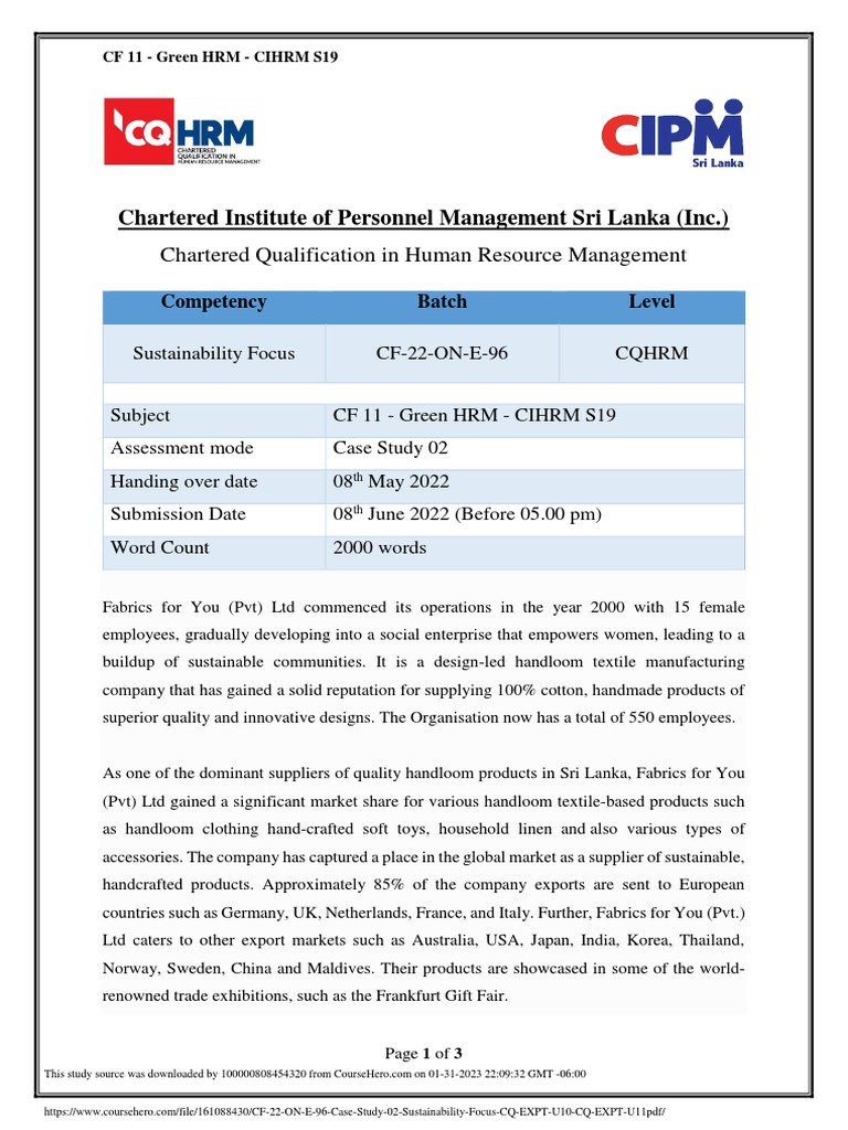 CF 22 ON E 96 Case Study 02 Sustainability Focus CQ EXPT U10 CQ EXPT U11 PDF | PDF | Textiles ...