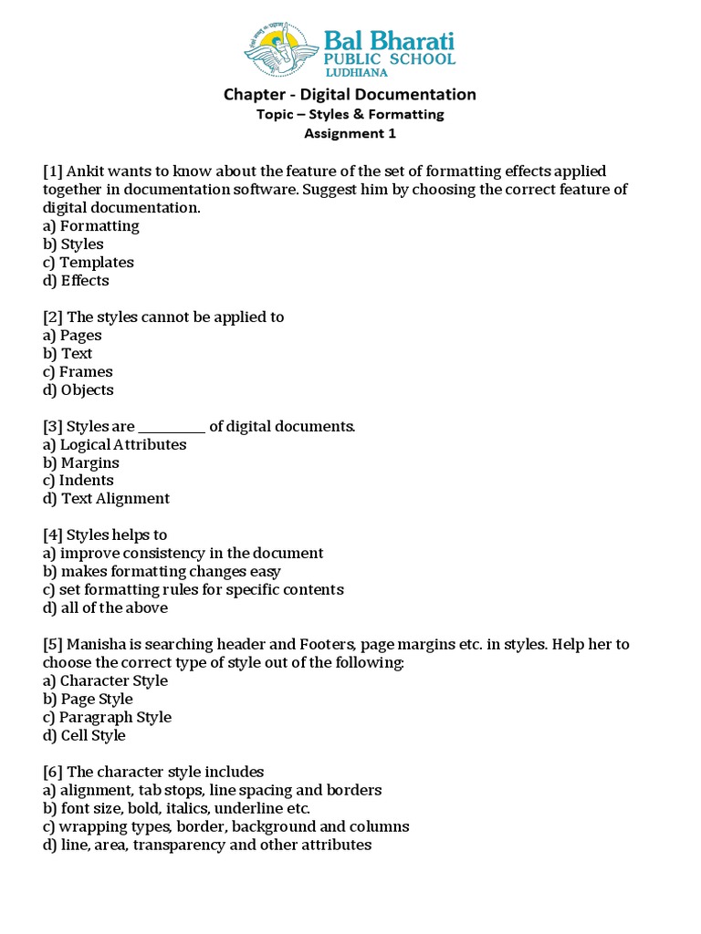 Chapter - Digital Documentation: Topic - Styles & Formatting Assignment 1 | PDF | Paragraph ...