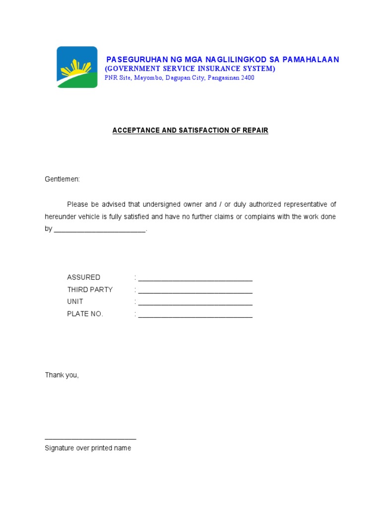 Satisfaction of Repairs | PDF