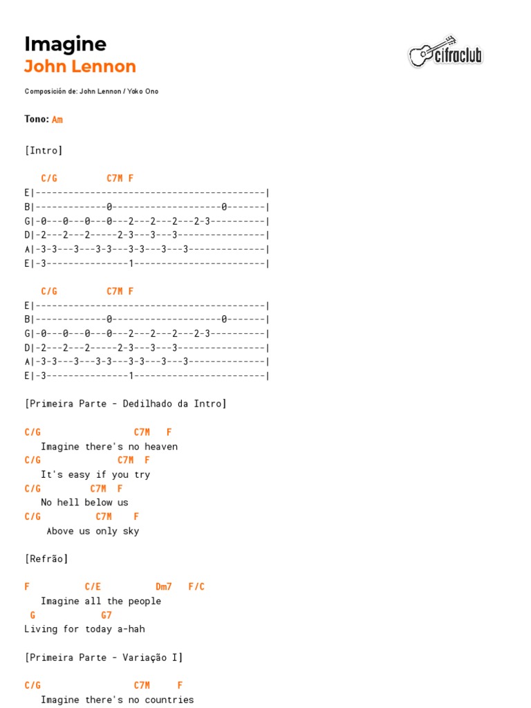 Cifra Club - John Lennon - Imagine | PDF | Families Of The Beatles ...