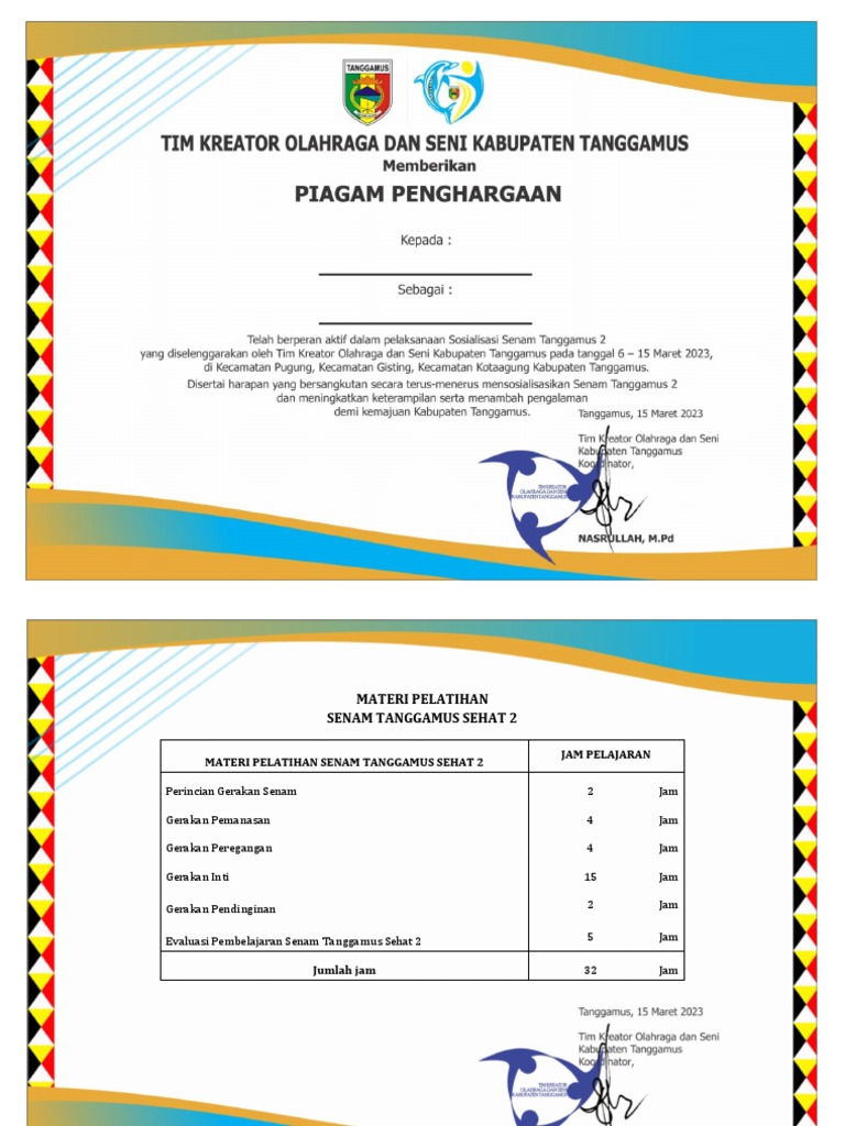 Sertifikat Senam | PDF