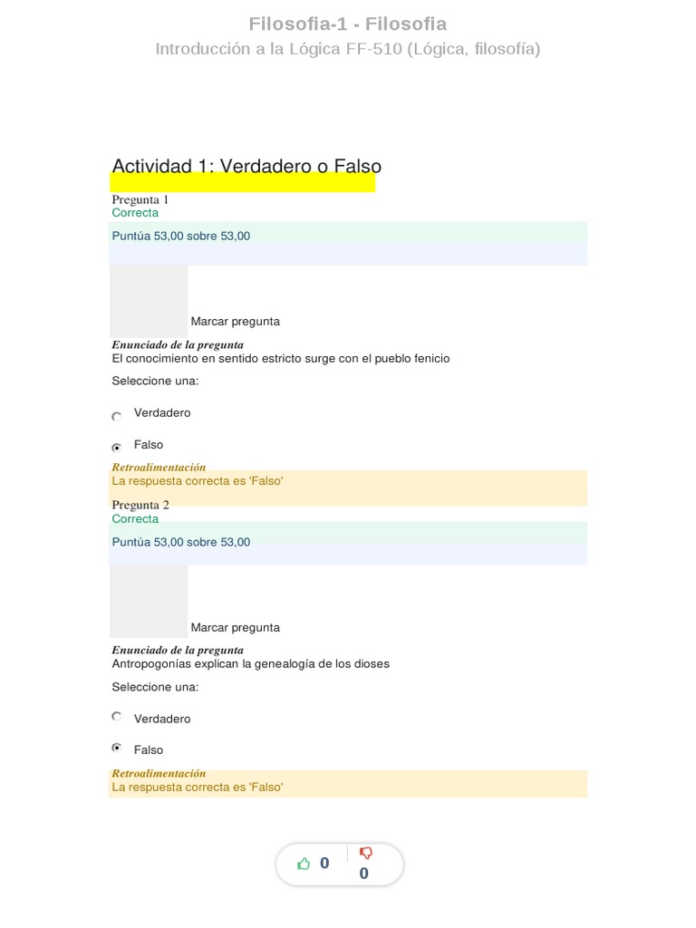 Actividad 1: Verdadero o Falso: Introducción A La Lógica FF-510 (Lógica ...