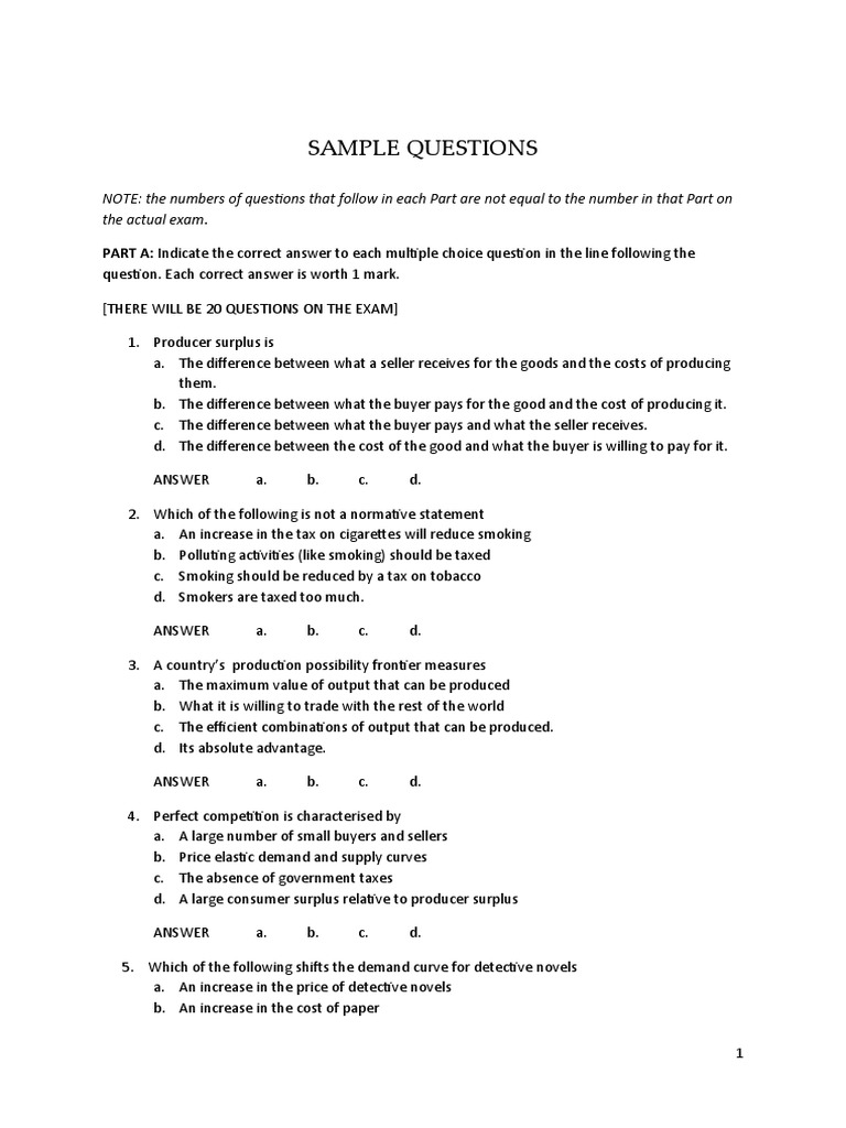 Sample Mid Semester Assessment Questions | PDF | Economic Surplus | Taxes