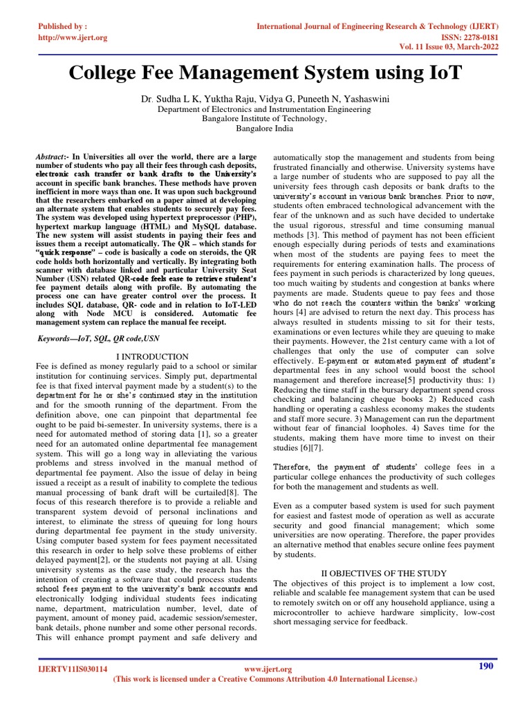 college-fee-management-system-using-iot-IJERTV11IS030114 | PDF | Qr ...